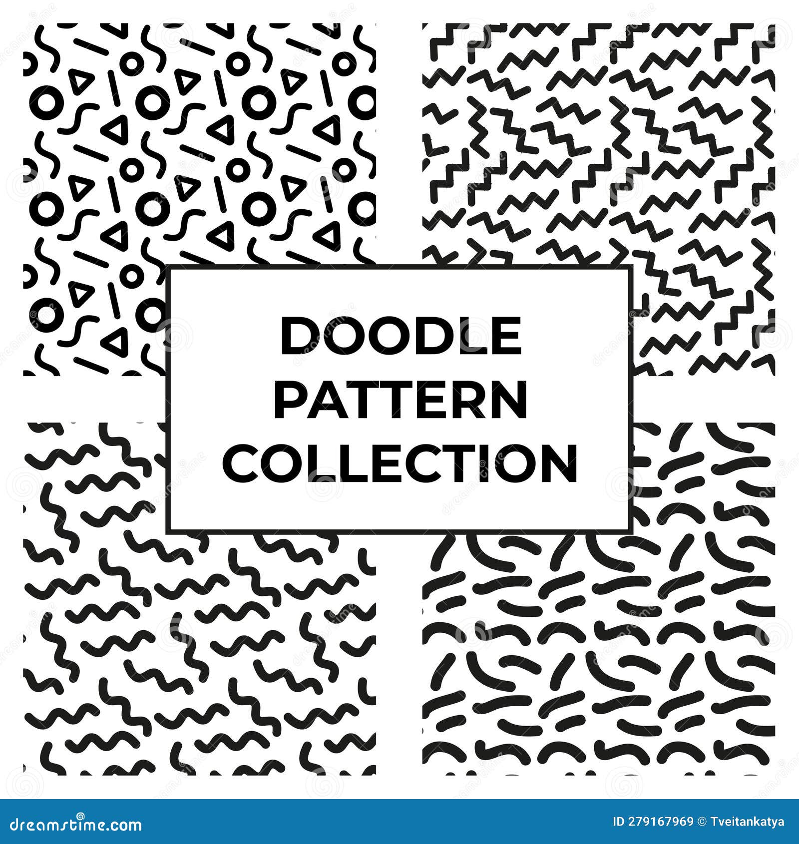 Doodle Geometric Pattern Collection with Squiggles. Vector Background ...