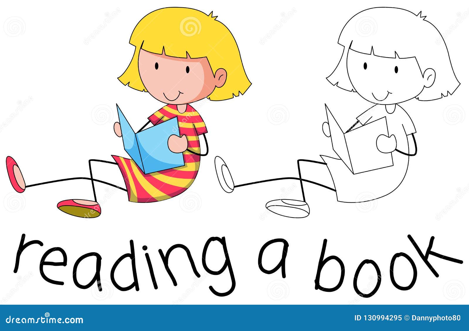 Doodle girl reading a book stock vector. Illustration of drawing ...