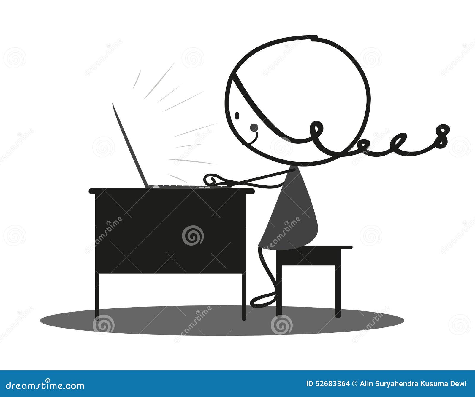 Doodle Girl Working with Laptop Stock Vector - Illustration of concept ...