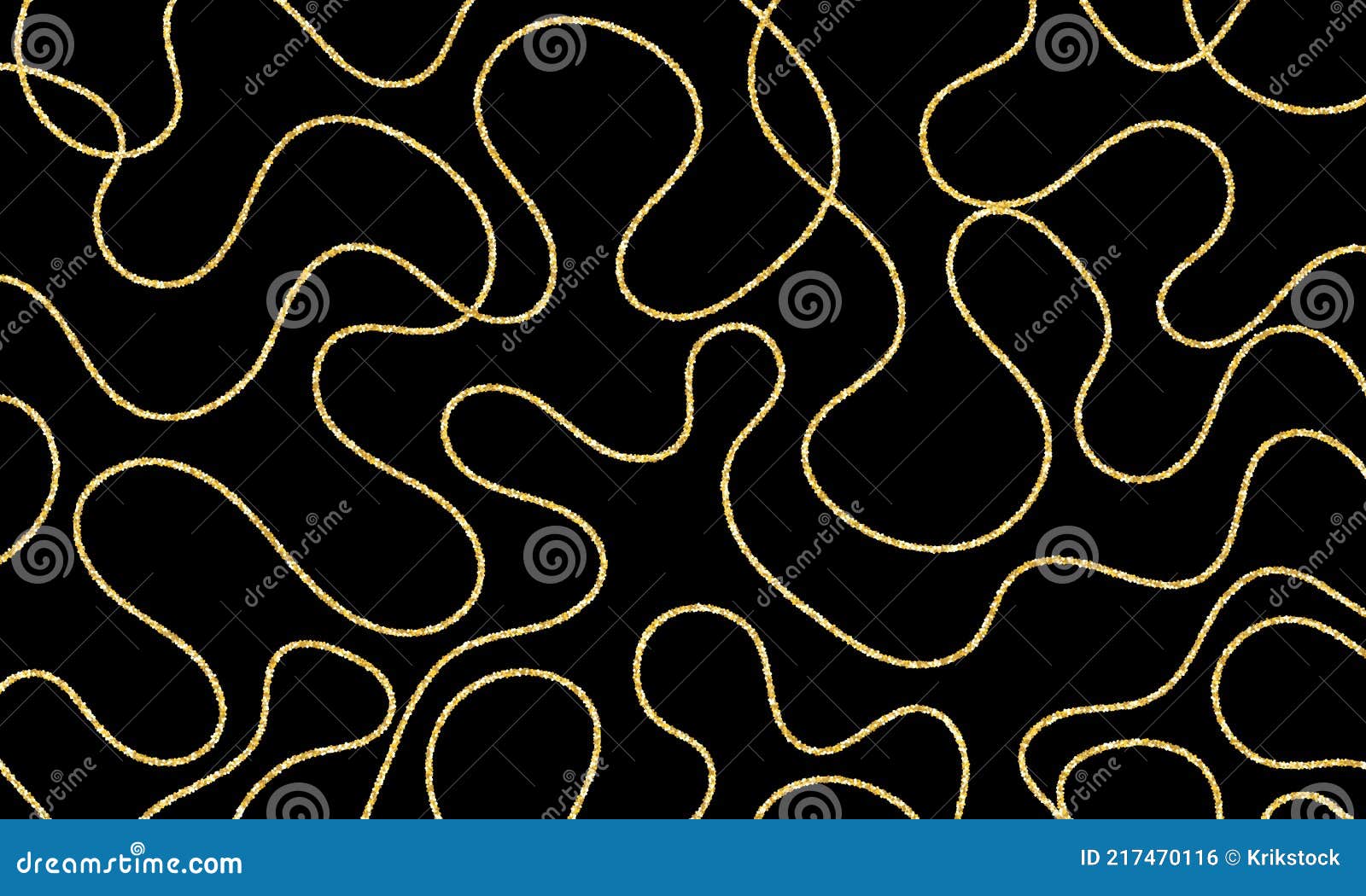 Doodle Gold Lines Pattern. Abstract Golden Line on Black Background ...