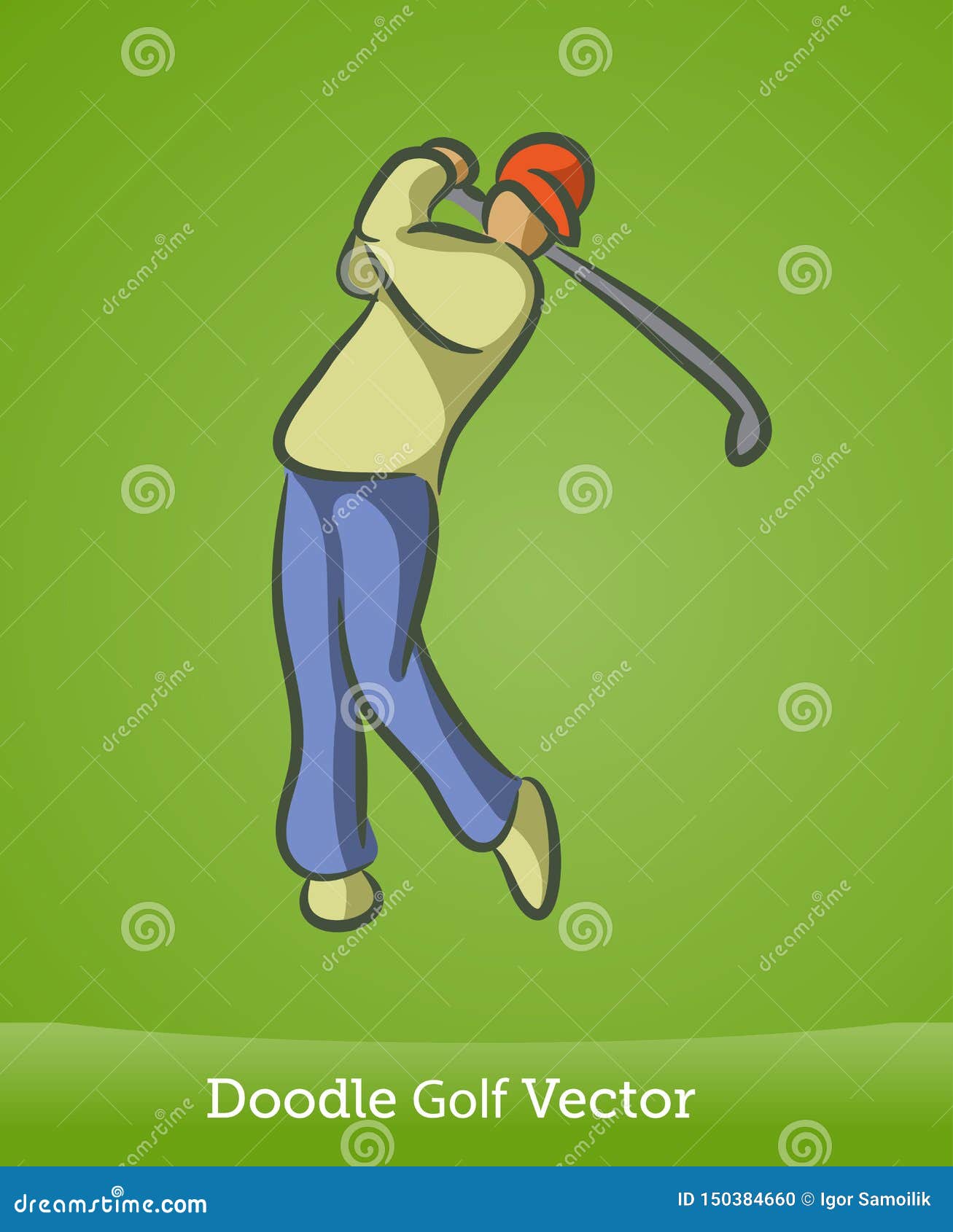 Doodle Golf on Green Background. Vector Stock Vector - Illustration of ...