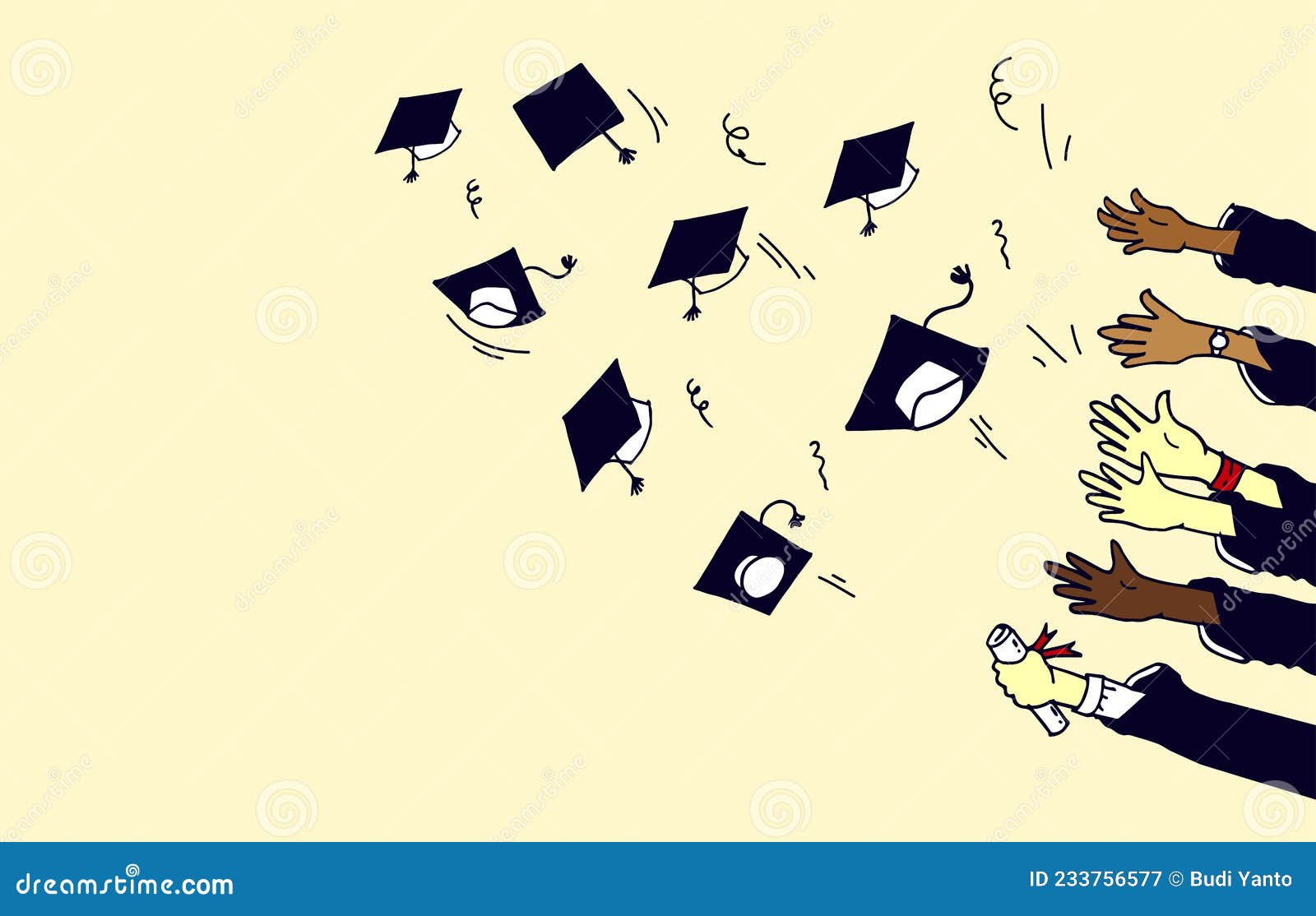 Doodle Graduation Ceremony Concept. Hands Throwing Graduation Caps in ...