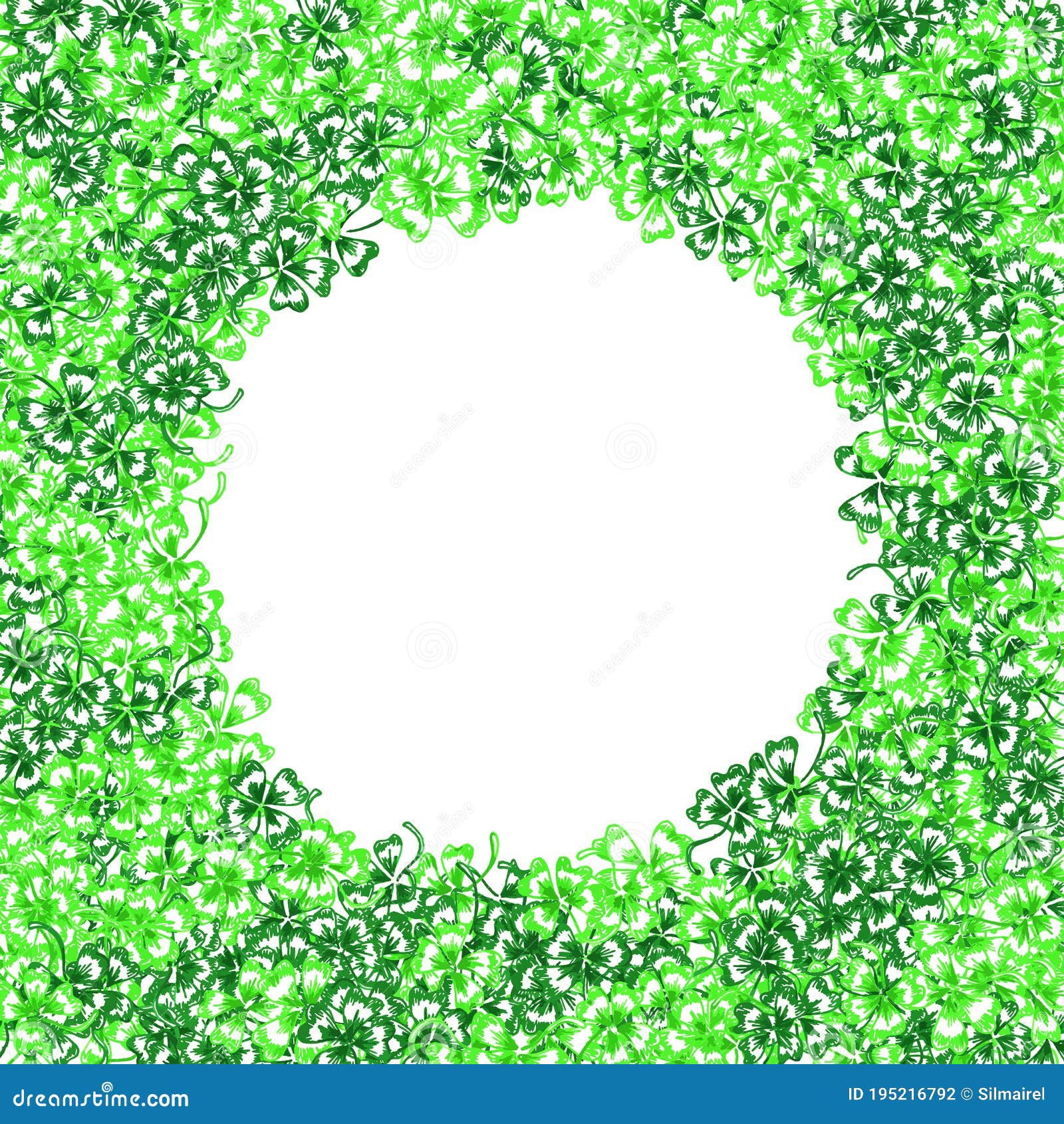 Doodle Green Clover Shamrock Circle Frame Border Vector Line Art ...