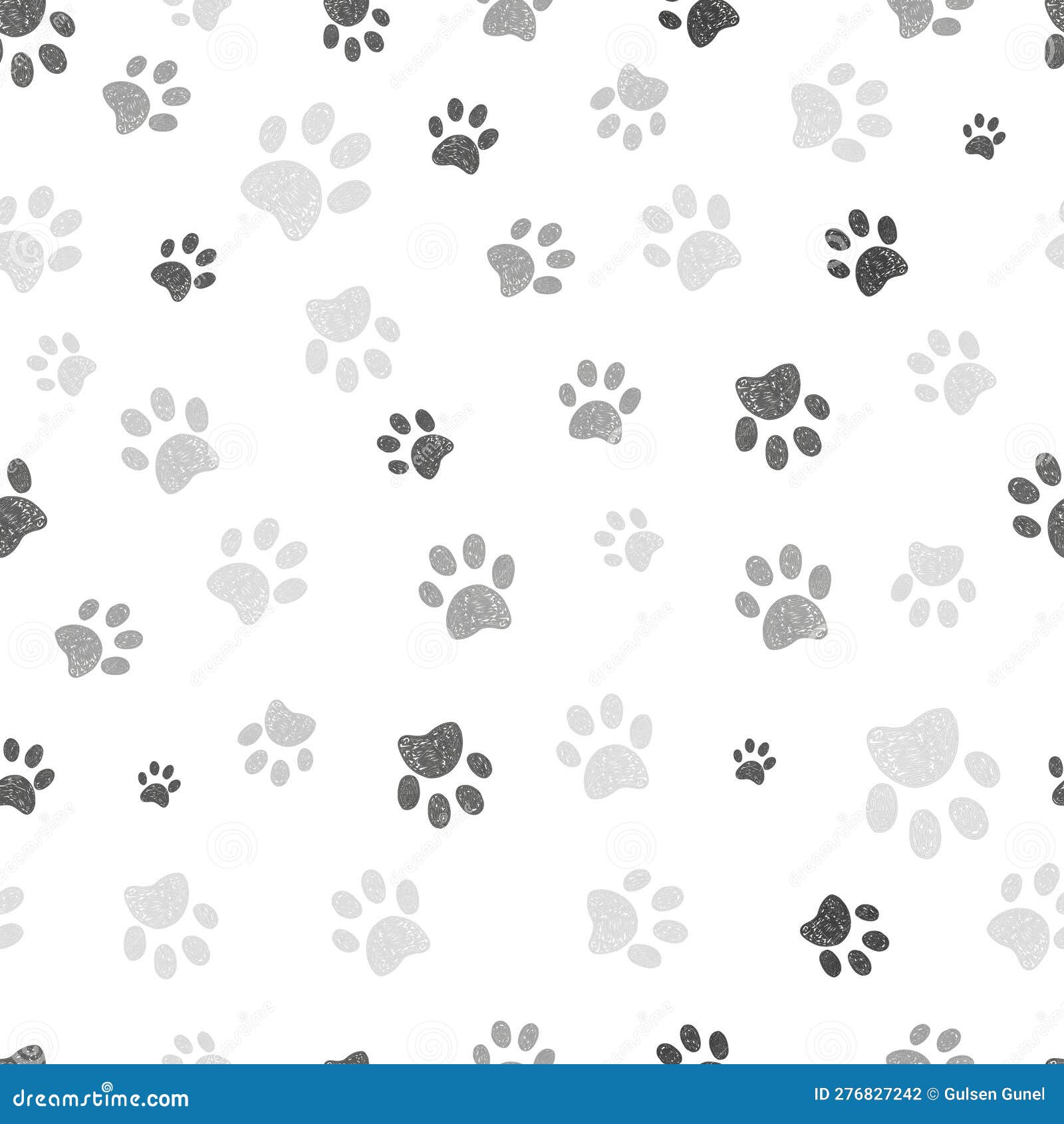Doodle Grey Paw Prints Seamless Fabric Design Pattern Stock Vector ...