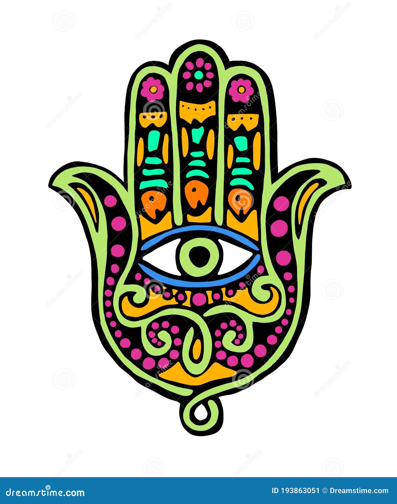 Doodle Hamsa Ethnic Hand India Stock Illustration - Illustration of ...