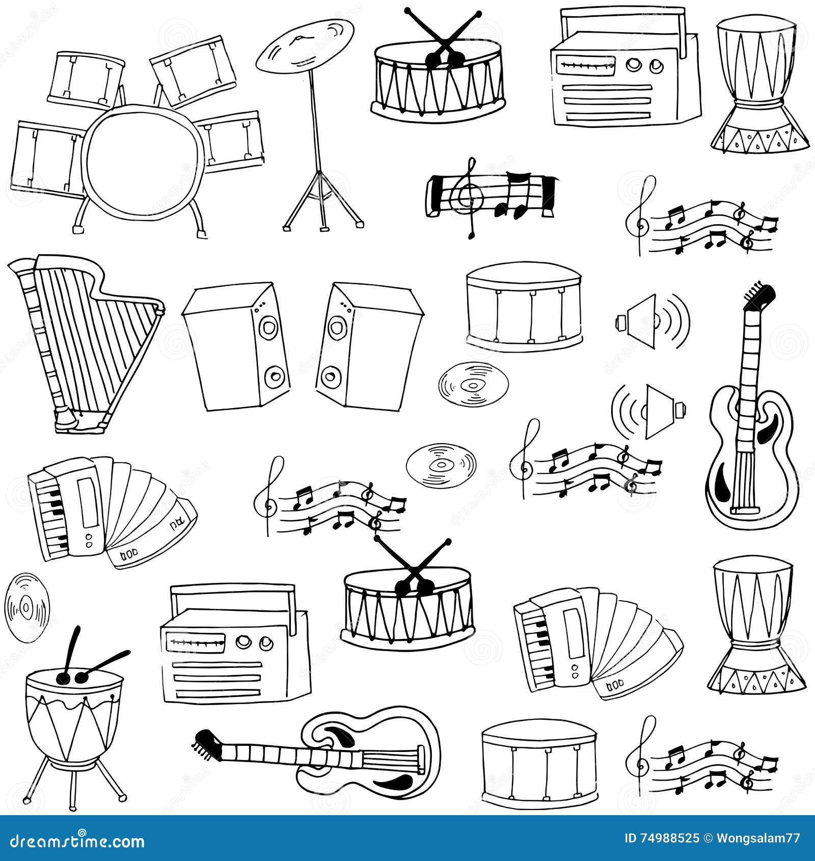 Doodle of Hand Draw Music Object Stock Vector - Illustration of vector ...