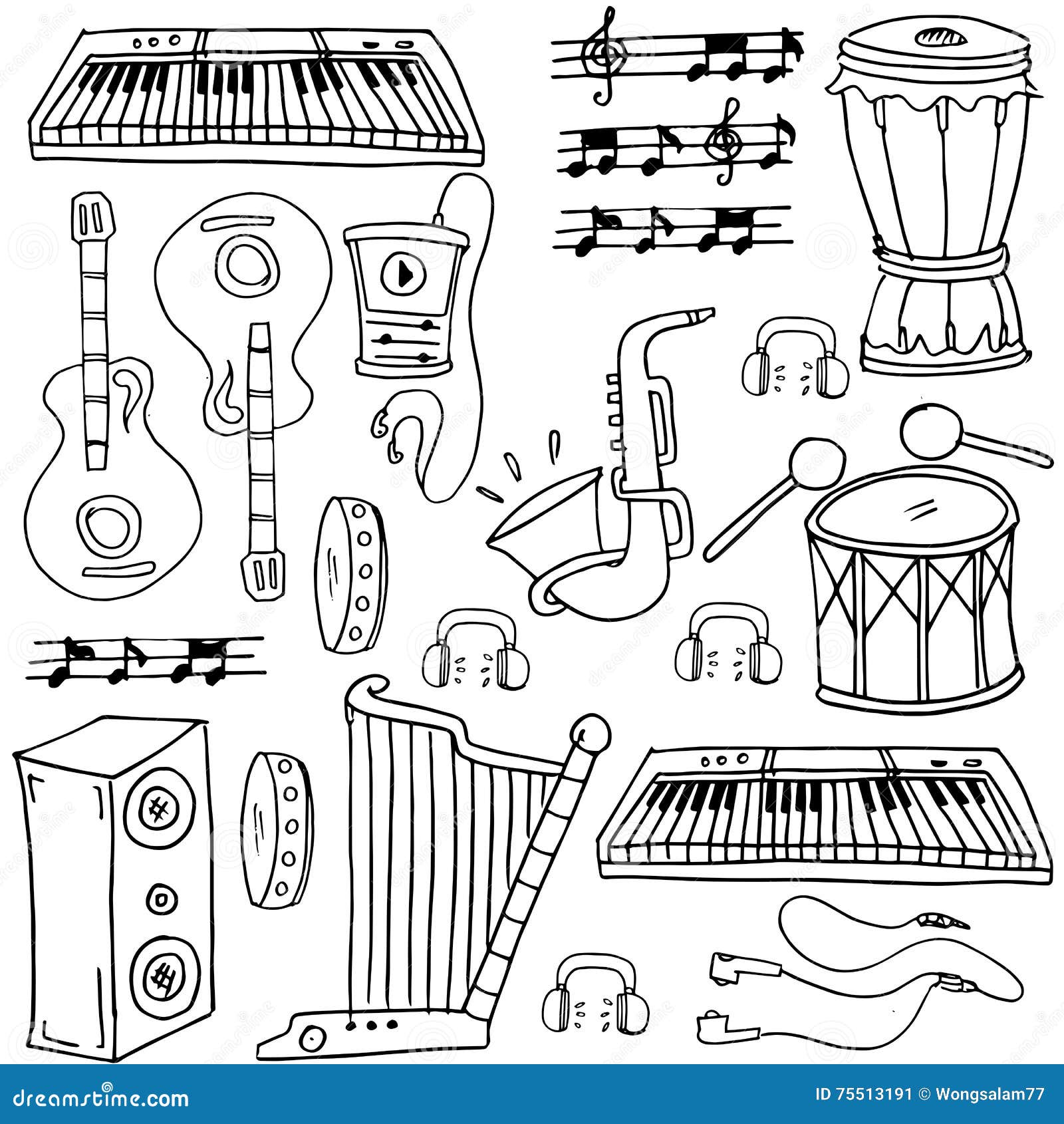 Doodle of Hand Draw Music Pack Stock Vector - Illustration of artistic ...