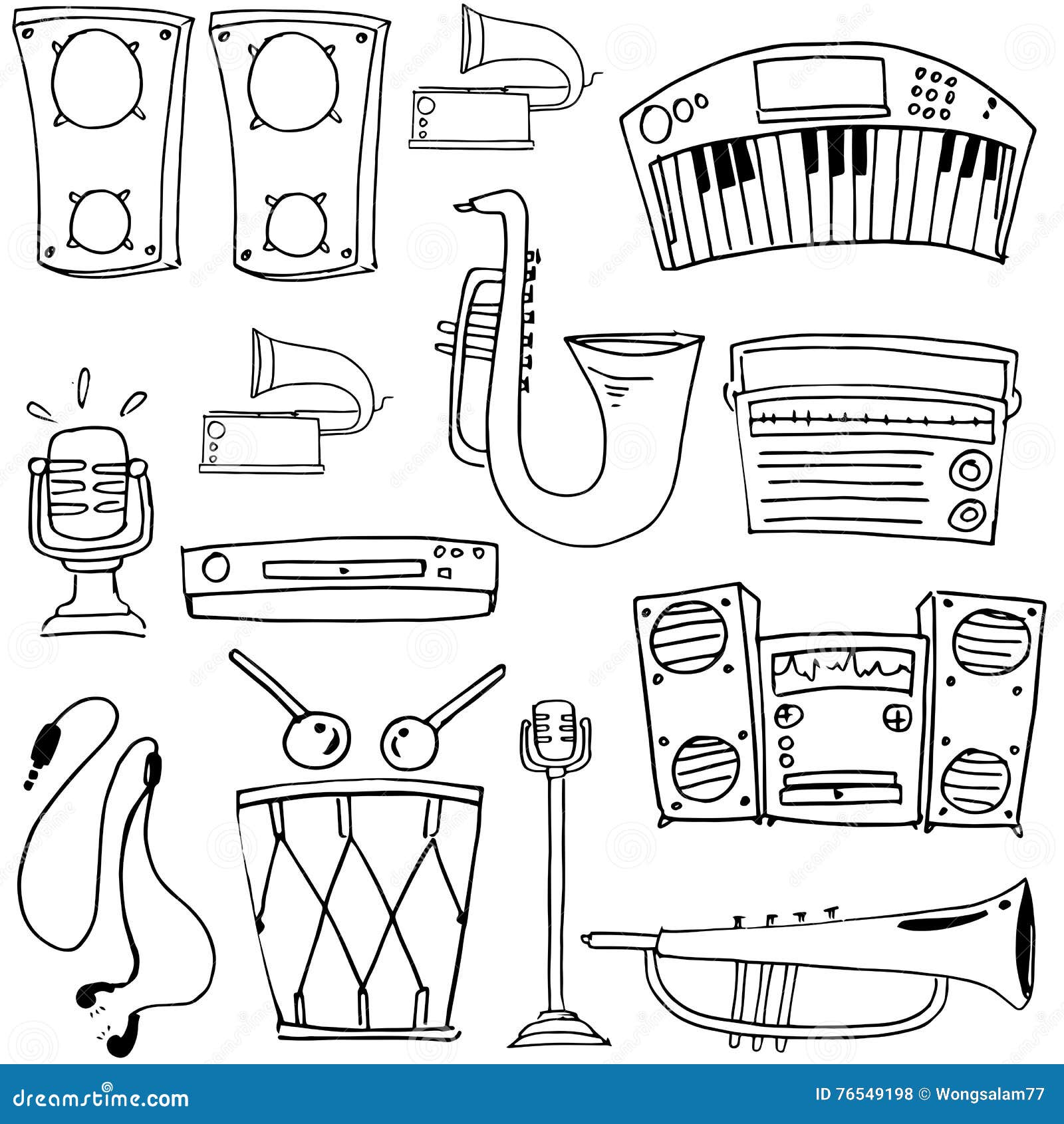 Doodle of Hand Draw Music Tools Stock Vector - Illustration of speaker ...