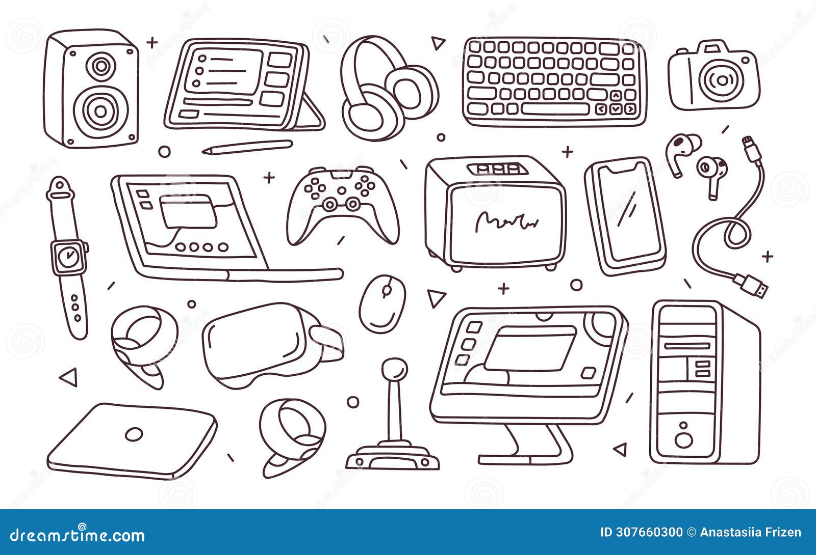 Doodle Hand Drawing Set of Gadgets. Electronics Concept for Coloring ...