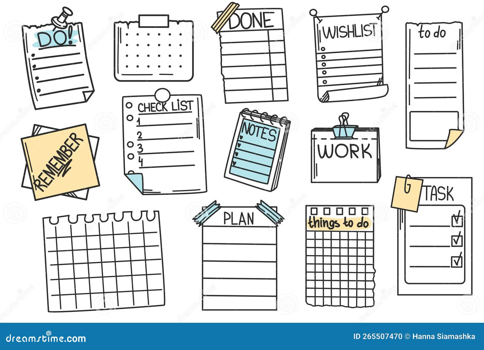 Doodle Hand Drawing Set of Memo Paper Sheets Stock Vector ...