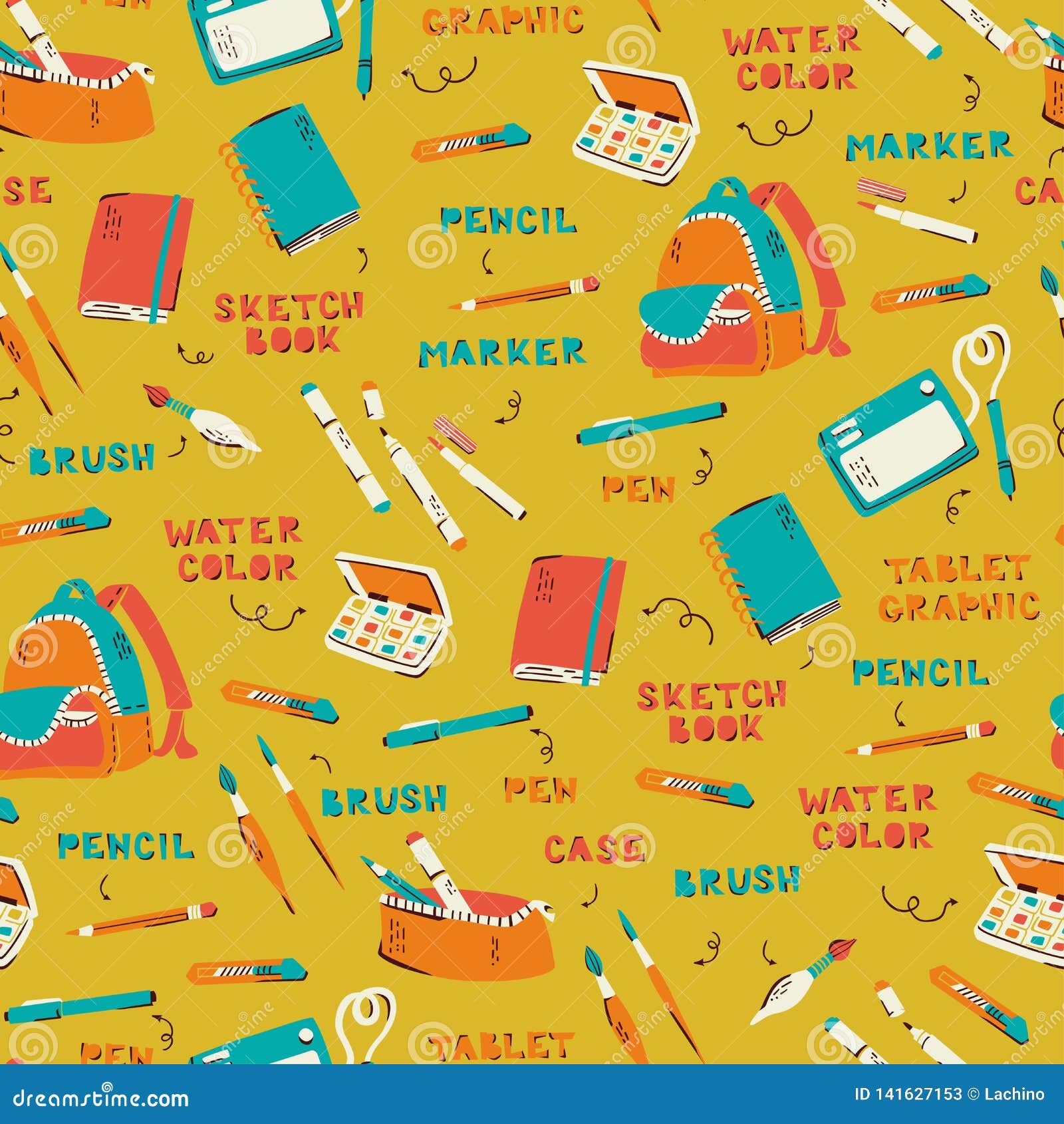 Art Supplies Seamless Pattern. Vector Hand Drawn Doodle Elements for ... Art Supplies Seamless Pattern. Vector Hand Drawn Doodle Elements for ...