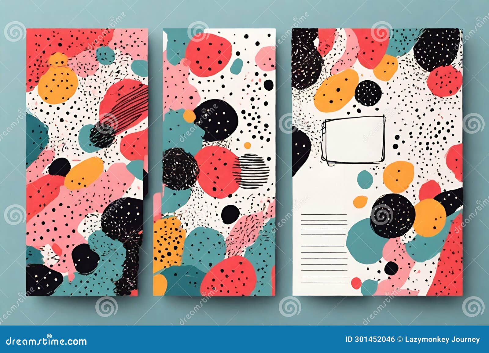 Doodle Hand Drawn Card Templates in Memphis Style Stock Illustration ...