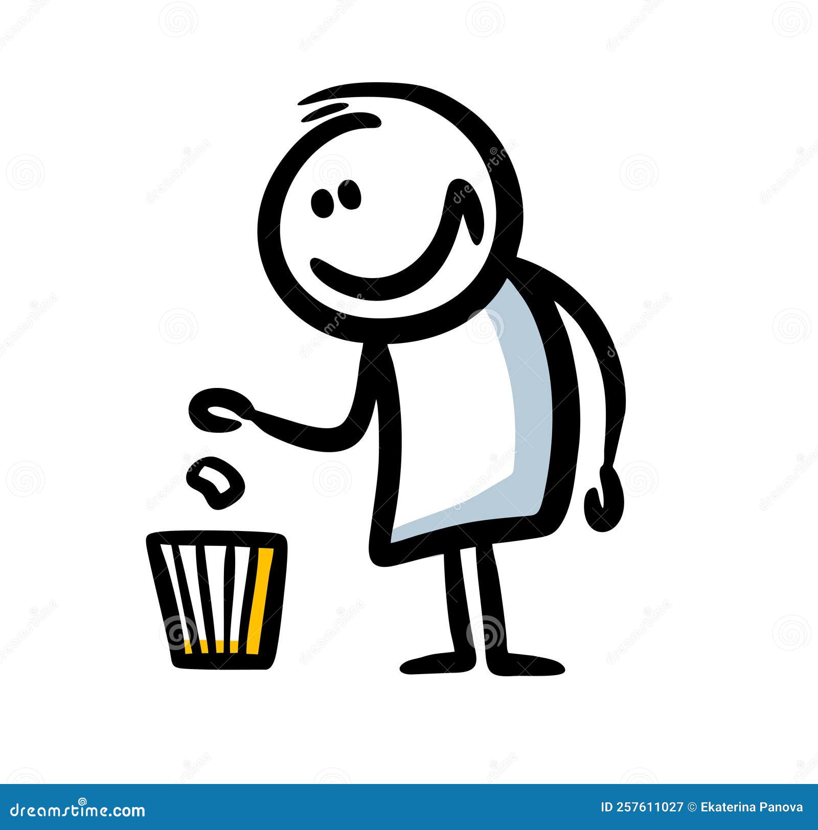 Doodle Hand Drawn Character Throwing Garbage in the Bin. Stock Vector ...