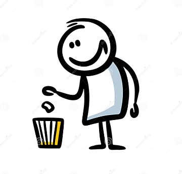Doodle Hand Drawn Character Throwing Garbage in the Bin. Stock Vector ...