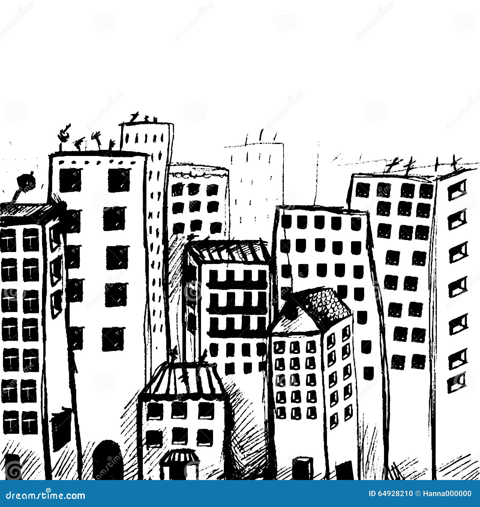 Doodle Hand Drawn City View Stock Vector - Illustration of background ...