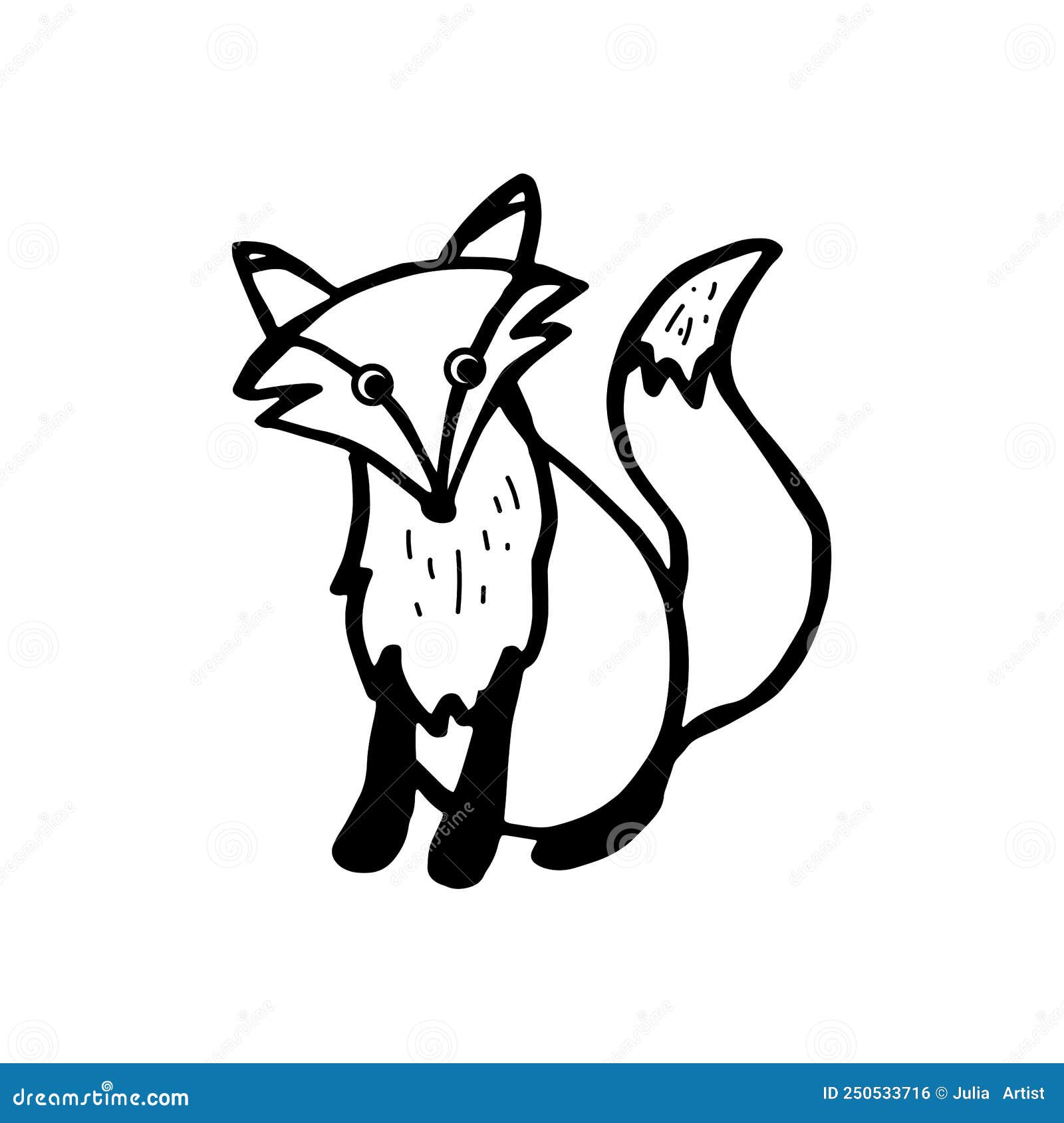 Doodle hand-drawn cute fox stock vector. Illustration of cartoon ...