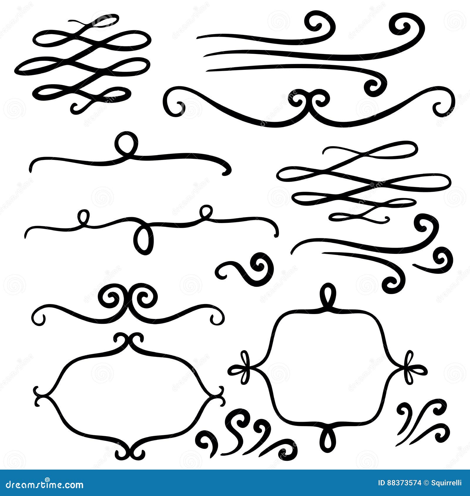 Doodle Hand Drawn Filigree Flourishes Stock Vector - Illustration of ...