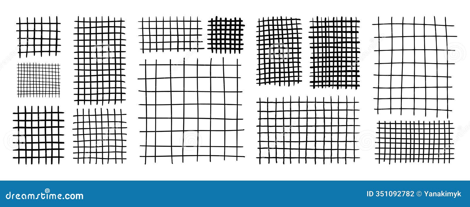 Doodle Hand Drawn Grids for Notes. Square Grid and Striped Pattern ...
