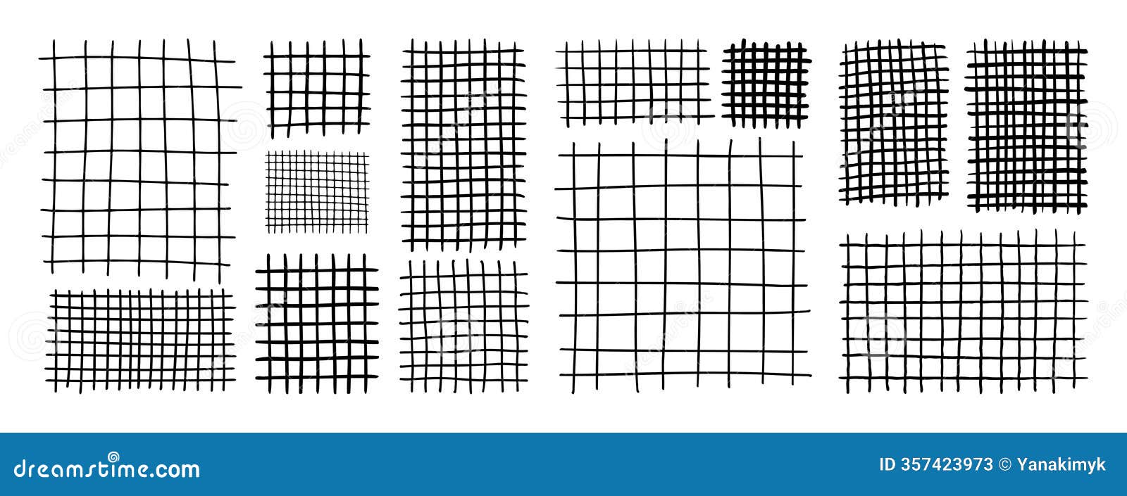 Doodle Hand Drawn Grids for Notes. Square Grid and Striped Pattern ...