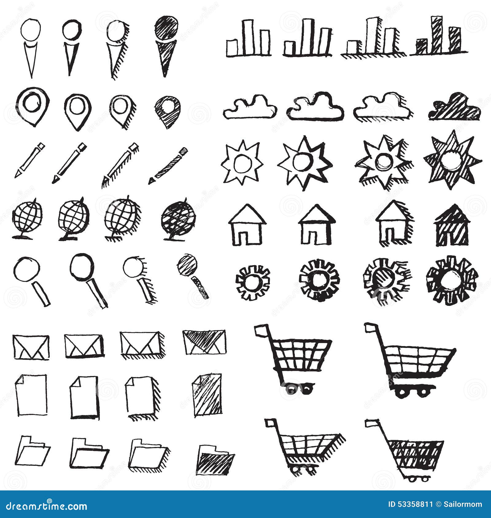 Doodle hand drawn icons stock vector. Illustration of hand - 53358811