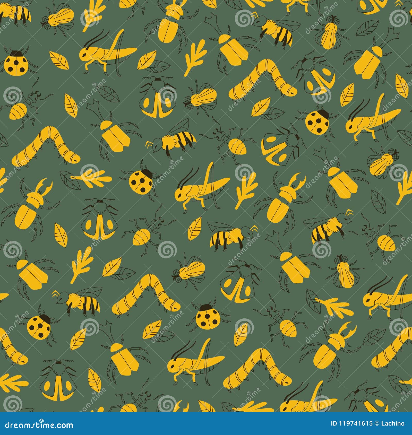 Doodle Hand Drawn Insect Seamless Background. Vector Illustration ...