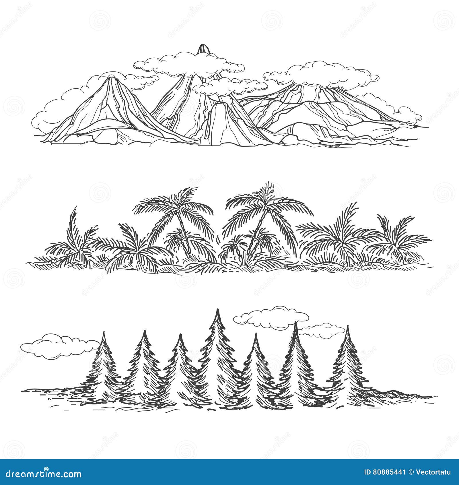 Doodle Hand Drawn Landscapes Stock Vector - Illustration of contour ...