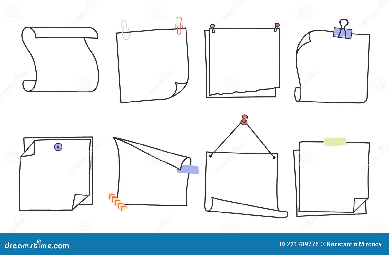 Doodle Hand Drawn Memo Notes And Reminders Vector Illustration Set ...