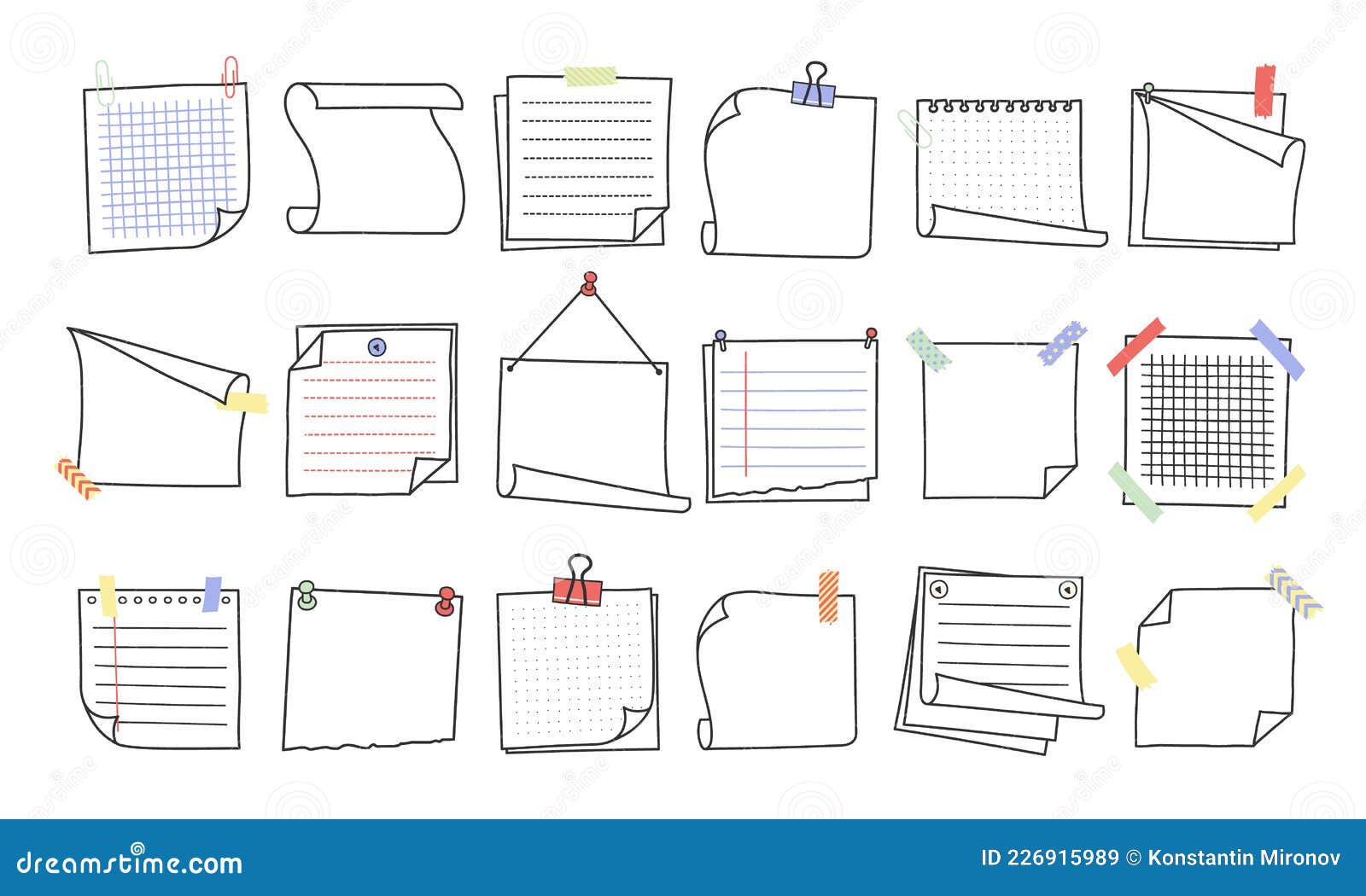 Doodle Hand Drawn Memo Notes and Reminders Vector Illustration Set ...