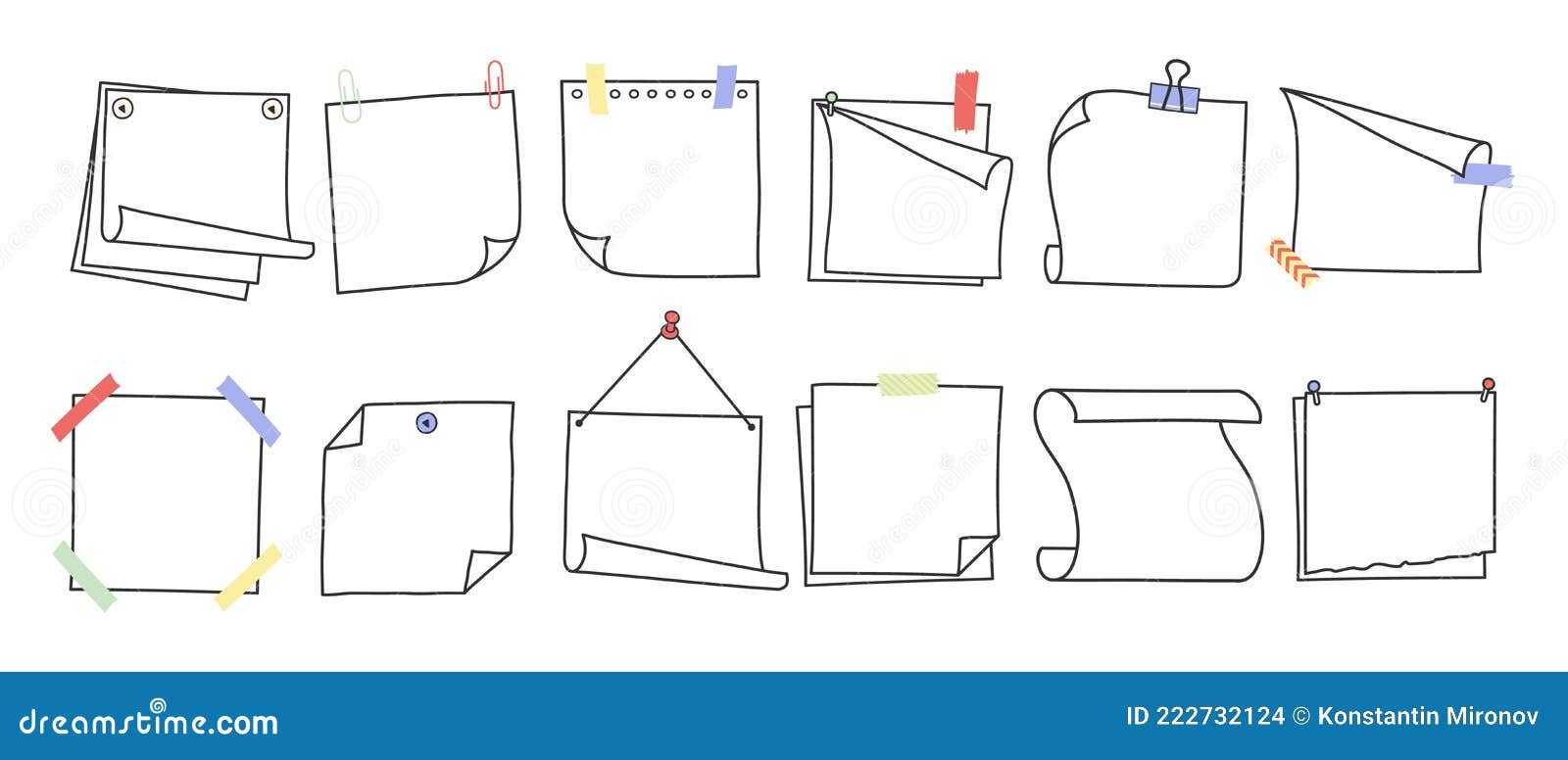 Doodle Hand Drawn Memo Notes and Reminders Vector Illustration Set ...