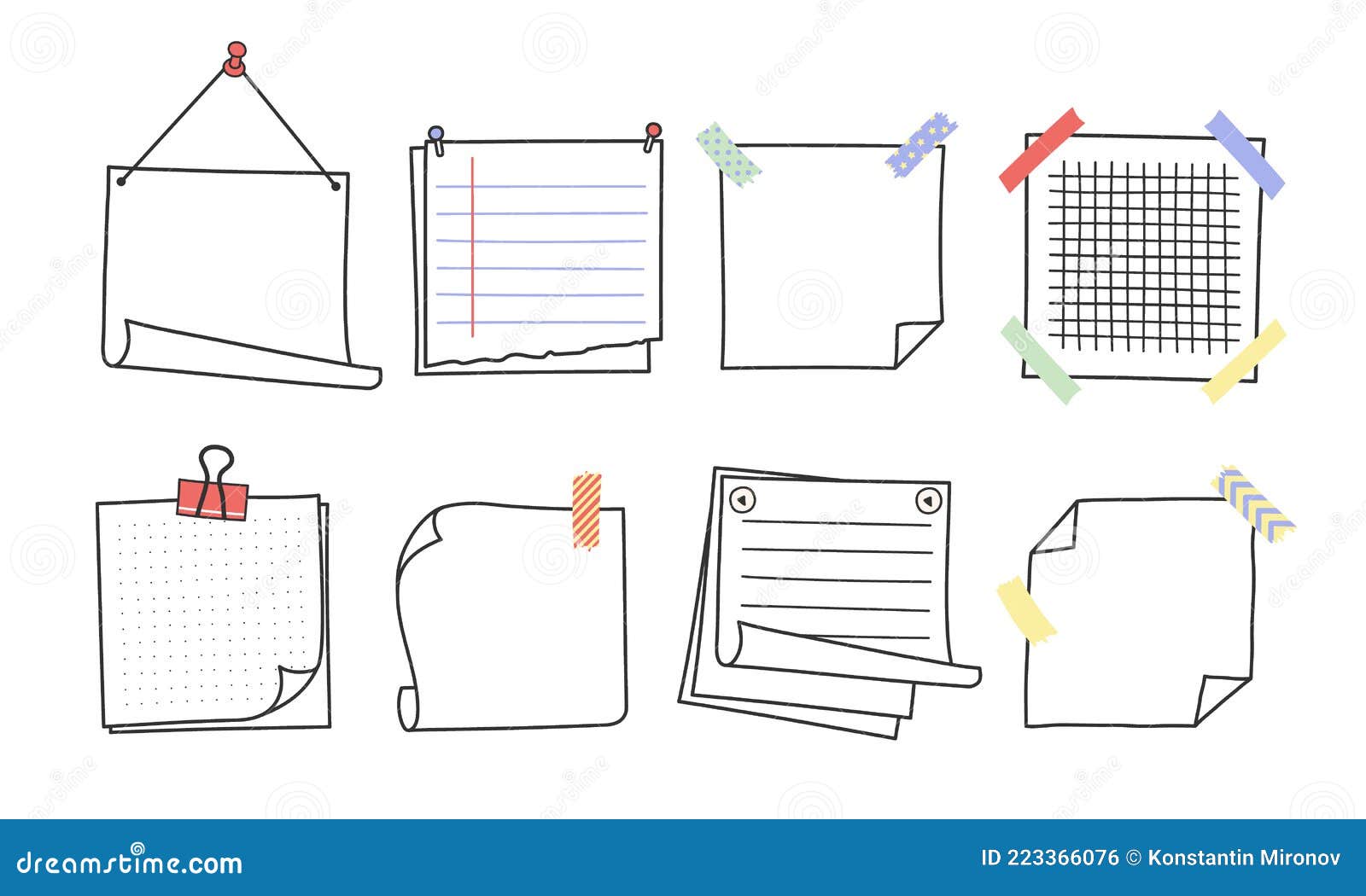 Doodle Hand Drawn Memo Notes and Reminders Vector Illustration Set ...