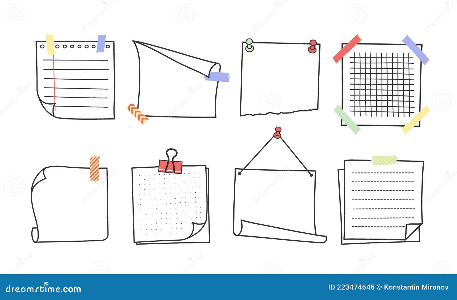 Doodle Hand Drawn Memo Notes and Reminders Vector Illustration Set ...