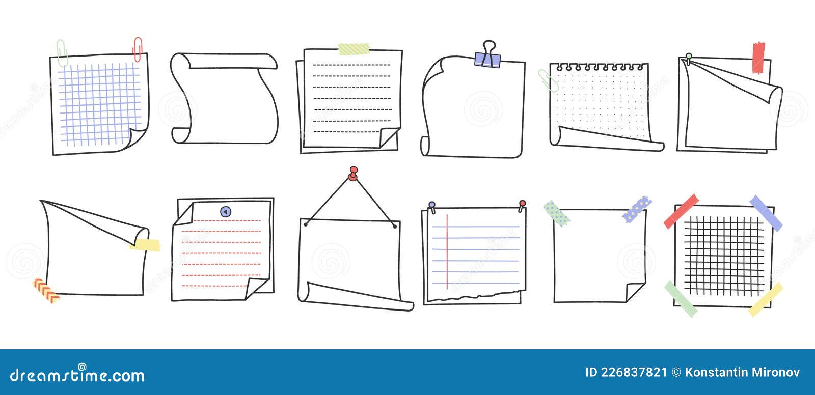 Doodle Hand Drawn Memo Notes and Reminders Vector Illustration Set ...