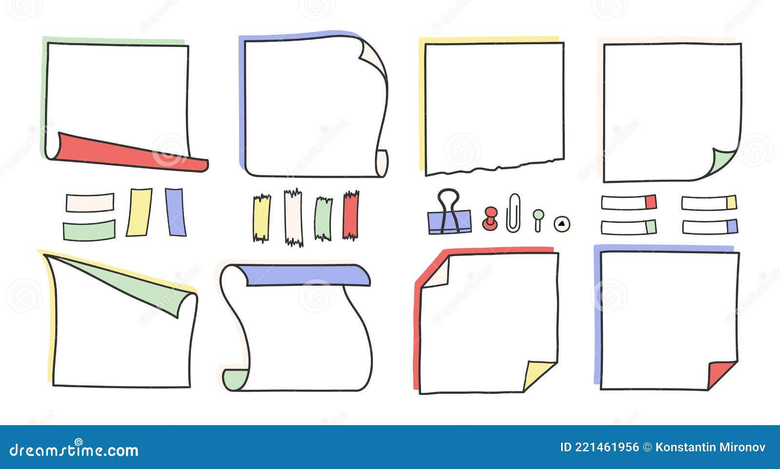 Doodle Hand Drawn Memo Notes and Reminders Vector Llustration. Stock ...