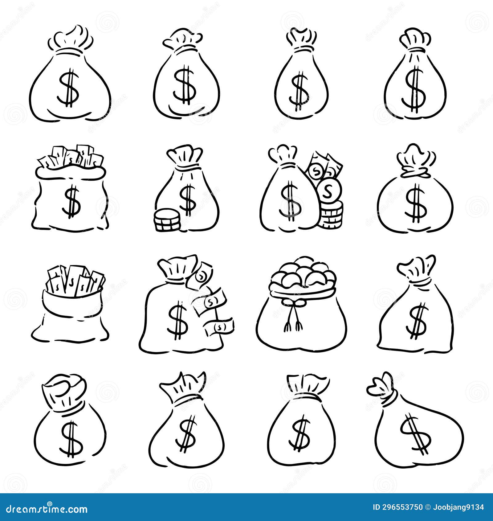 Doodle Hand Drawn Money Bag. Stock Illustration - Illustration of ...