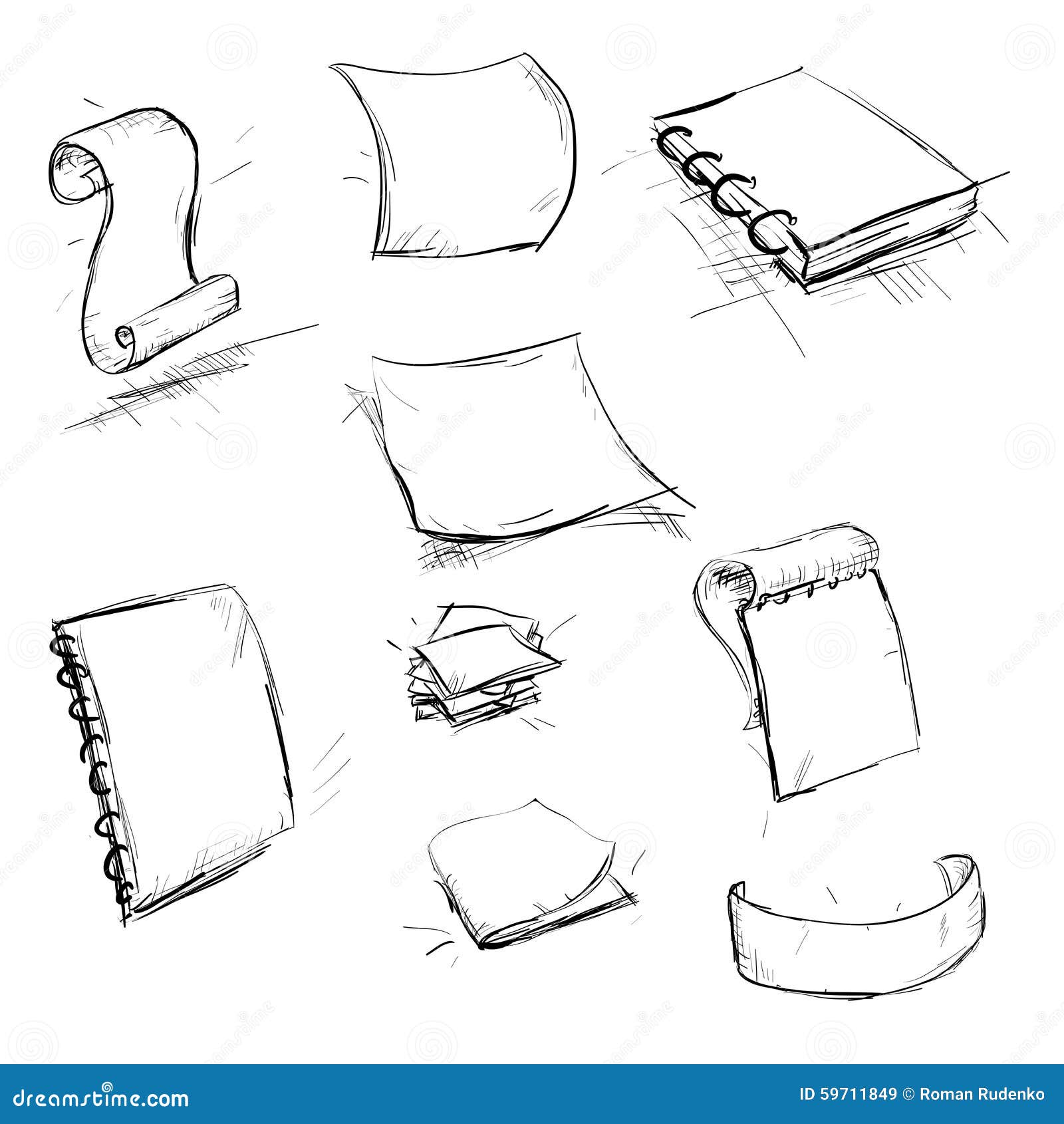 Doodle Hand Drawn Notebooks and Sticker. Stock Vector - Illustration of ...