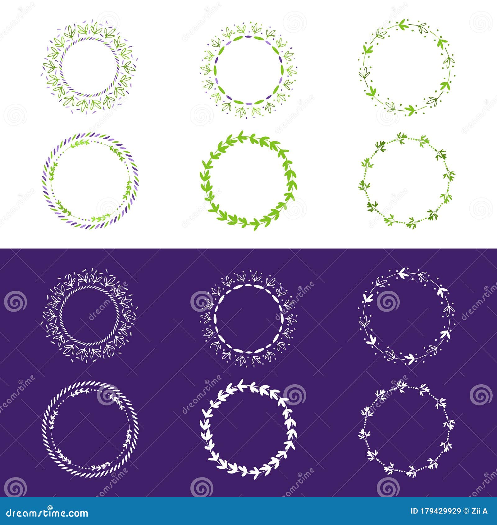 Doodle Hand Drawn Plants Circle Frames Set Elements for Design Stock ...