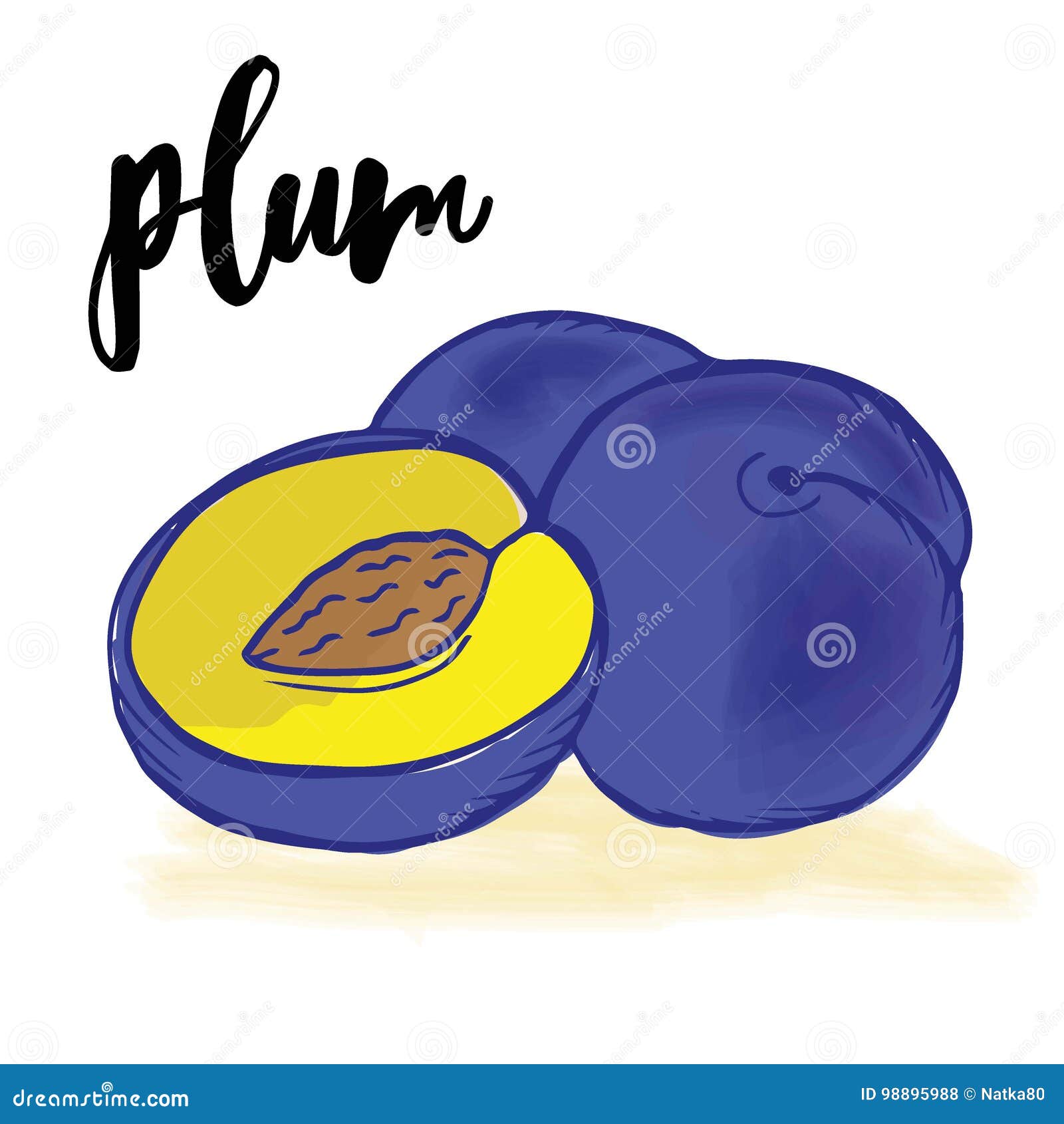 Doodle hand drawn prunes stock vector. Illustration of brush - 98895988
