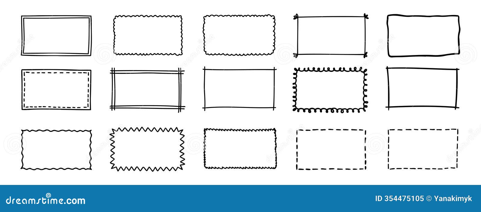 Doodle Hand Drawn Rectangle Frames Set. Rectangle Shape. Scribble ...