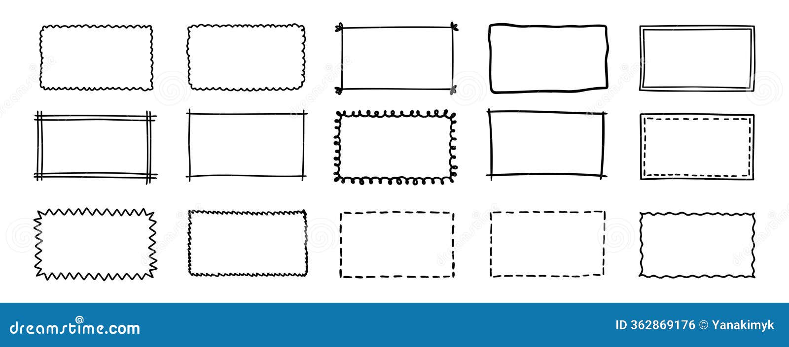 Doodle Hand Drawn Rectangle Frames Set. Rectangle Shape. Scribble ...