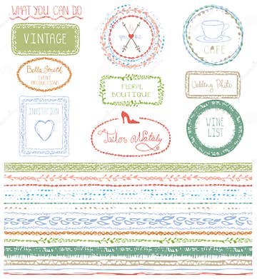 Doodle Hand Drawn Seamless Line Border with Logo Stock Vector ...