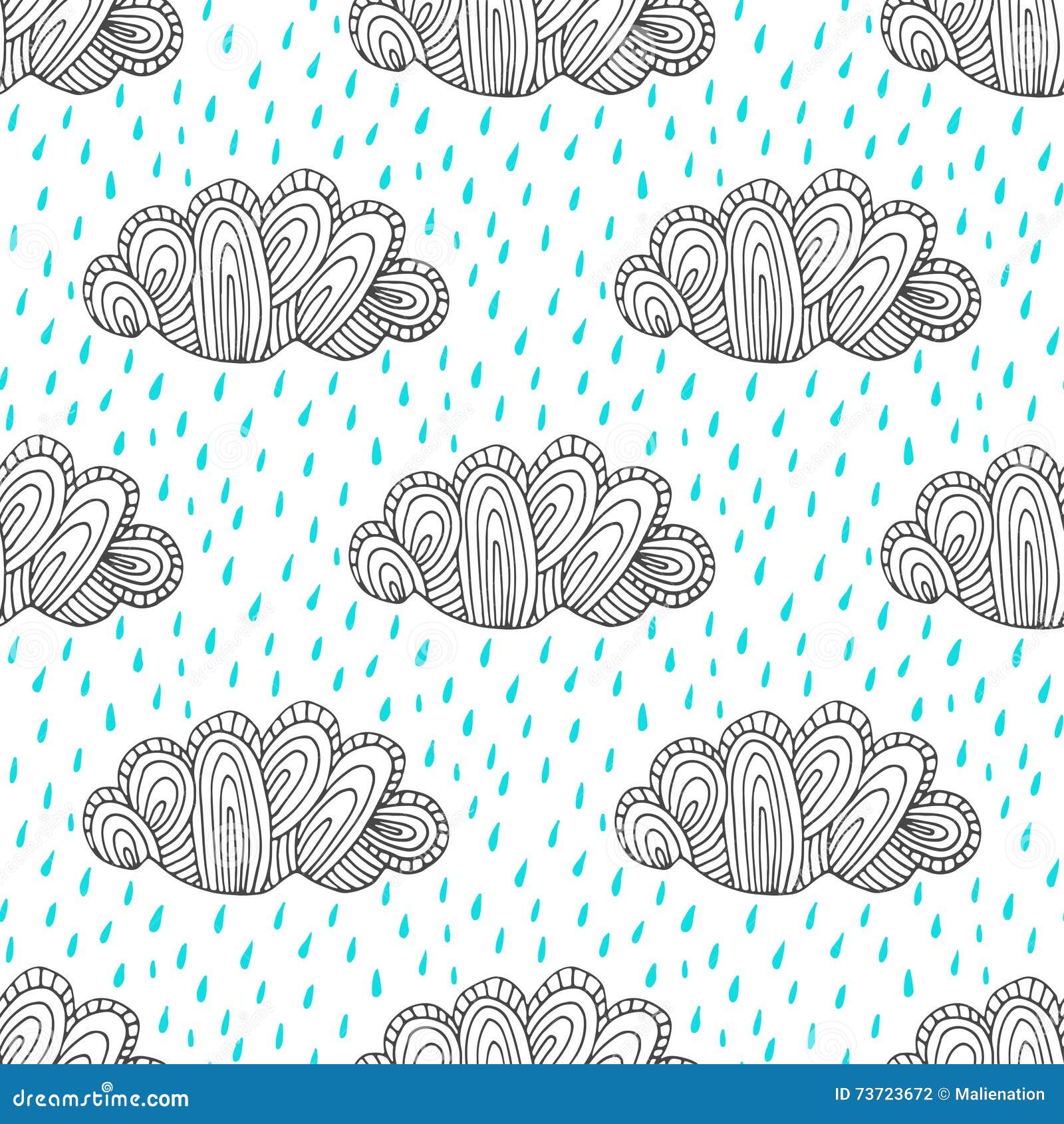 Doodle Hand Drawn Seamless Pattern with Cute Clouds. Funny Vector ...
