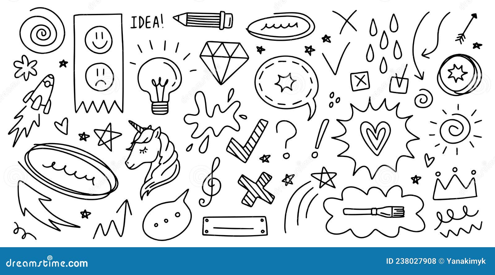 Doodle Hand Drawn Set. Creative Abstract Sketch Outline Elements Stock ...