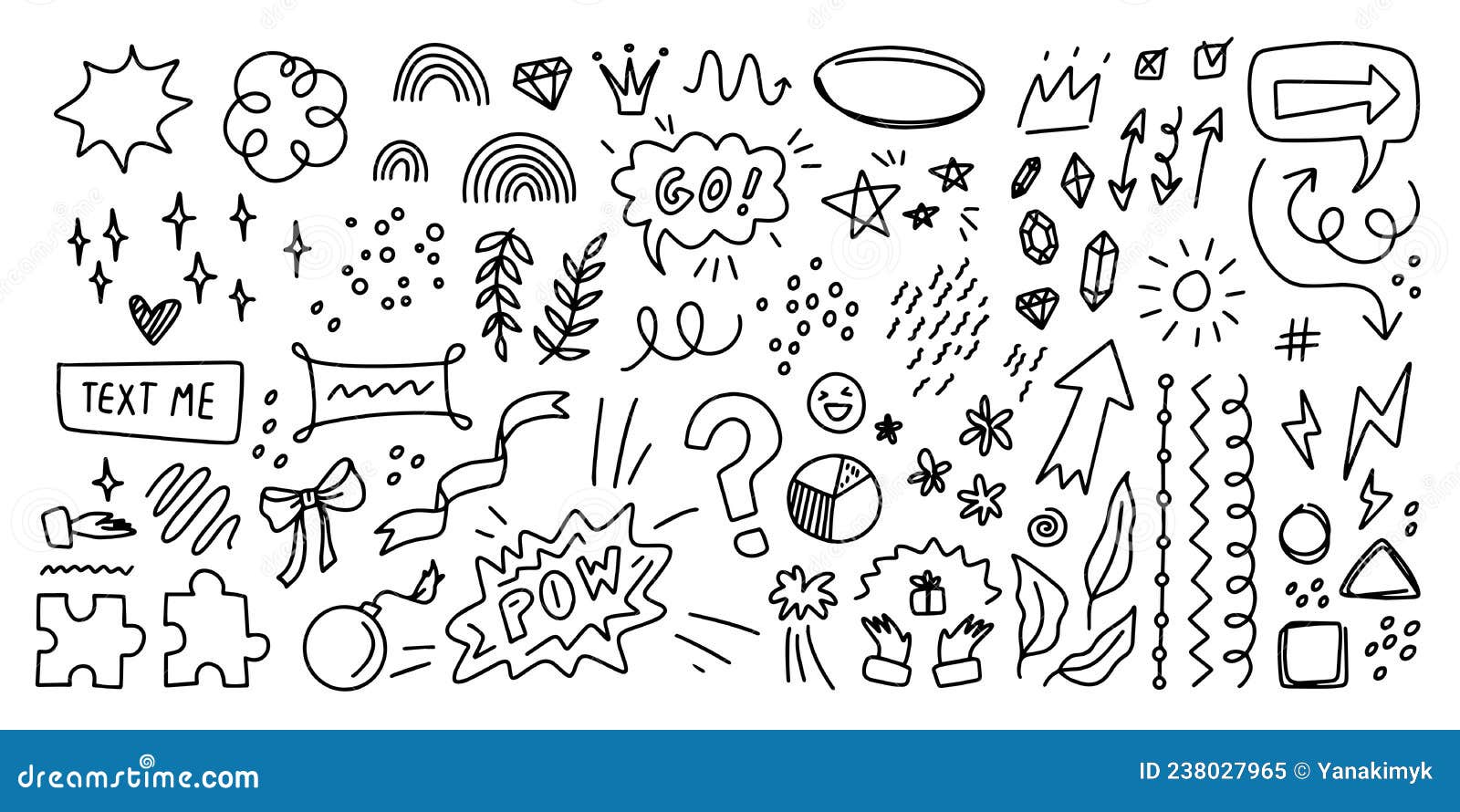 Doodle Hand Drawn Set. Creative Abstract Sketch Outline Elements Stock ...