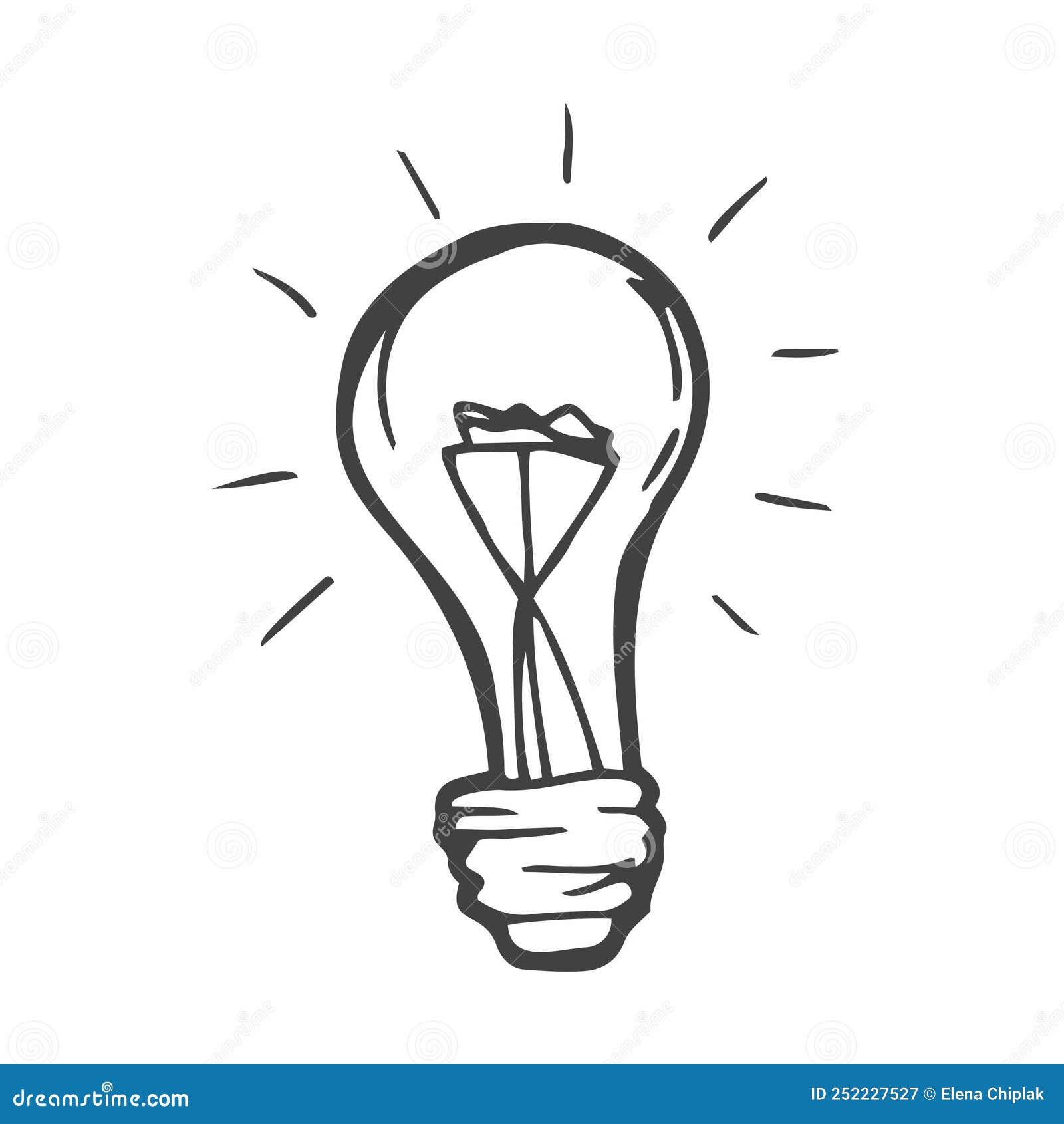 Doodle Hand Drawn Shining Yellow Light Bulb Isolated on White ...