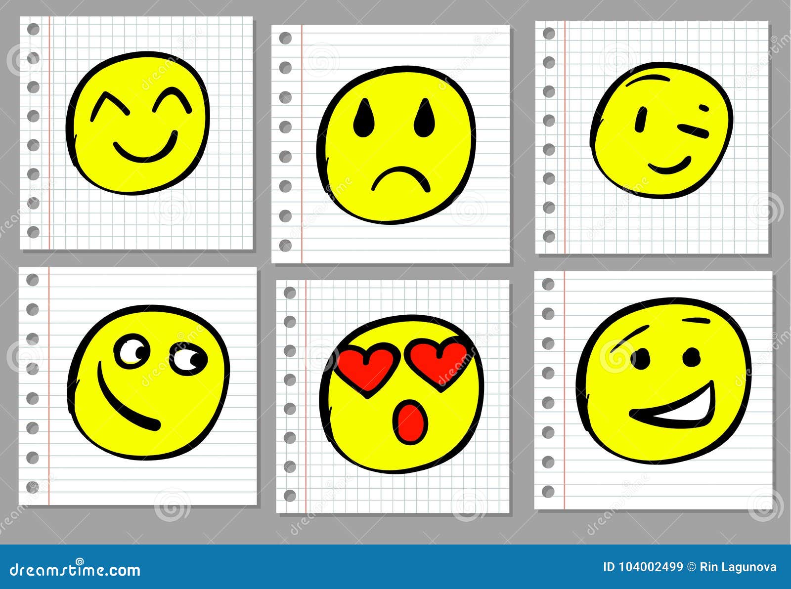 Doodle Smiles on Notebook Page. VECTOR. Coloured Yellow Smiles Stock ...