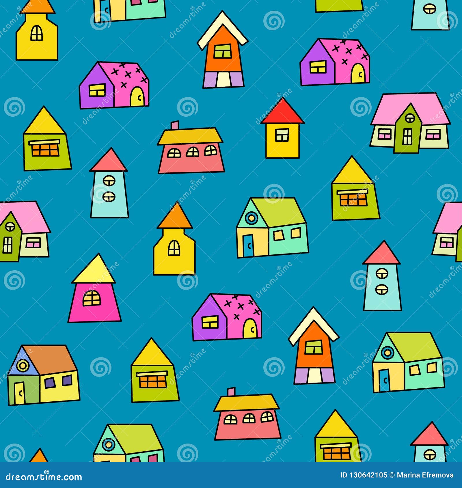 Doodle Hand Drawn Town Seamless Pattern. Stock Vector - Illustration of ...