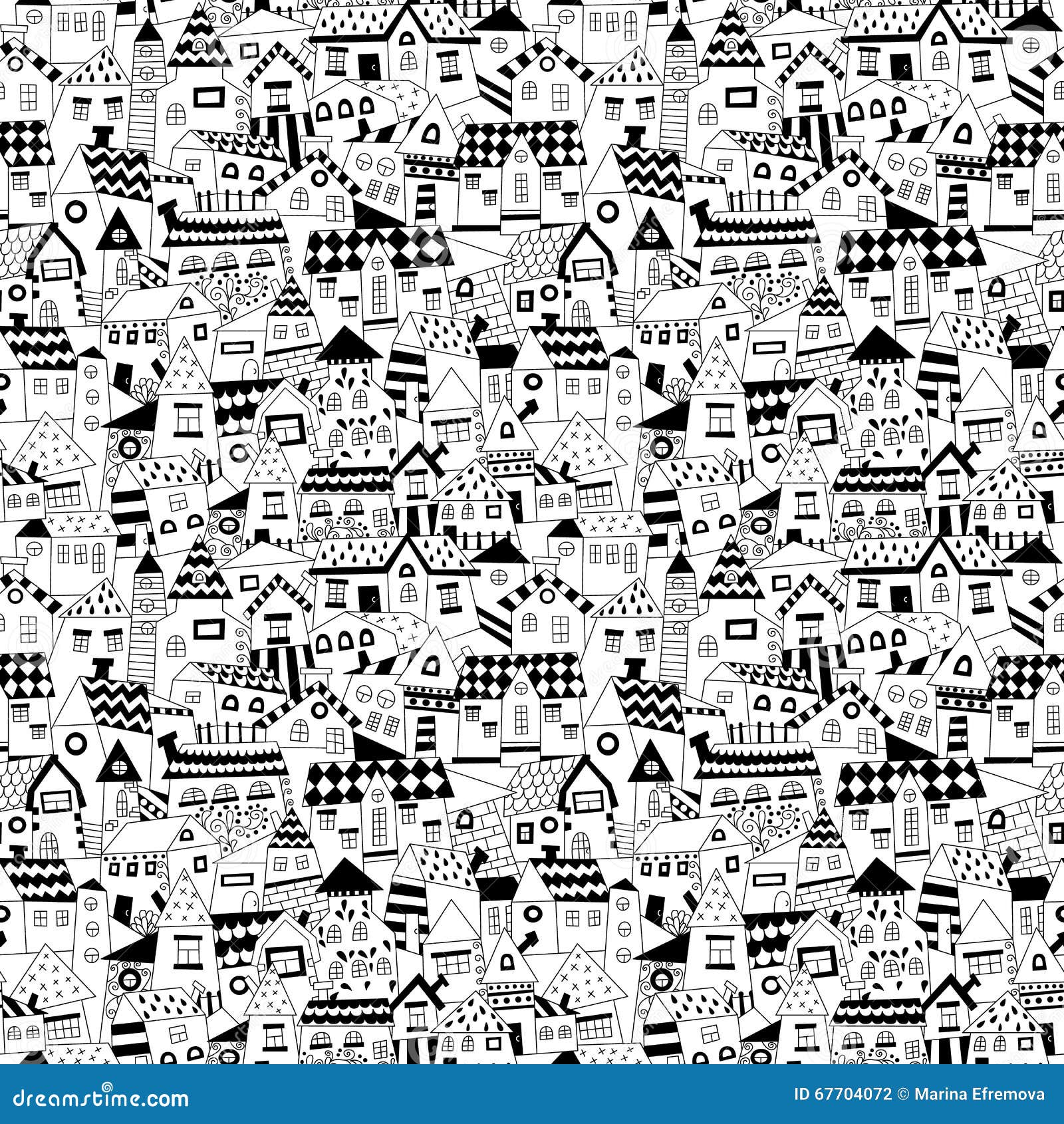 Doodle Hand Drawn Town Seamless Pattern Stock Vector - Illustration of ...