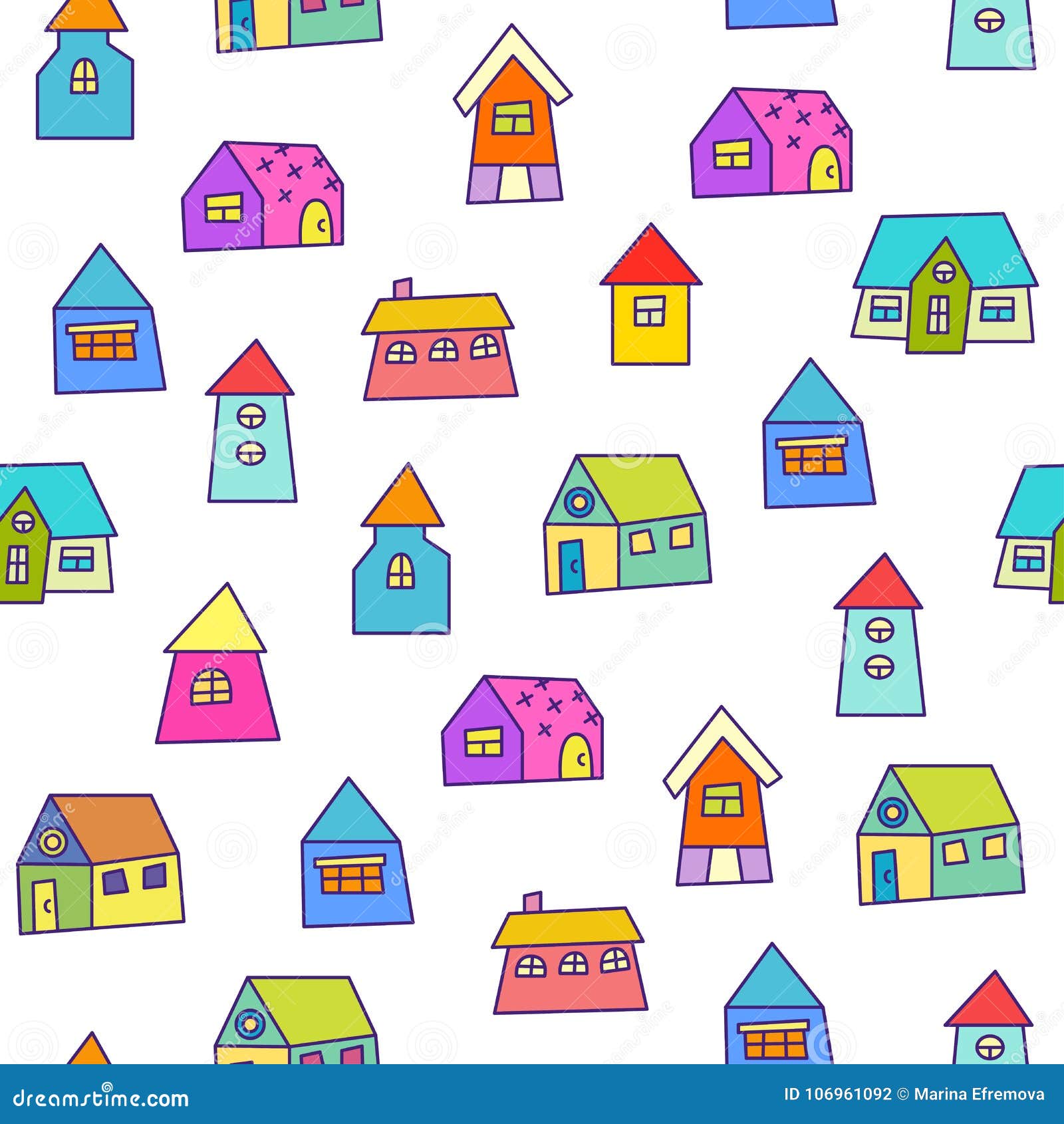 Doodle Hand Drawn Town Seamless Pattern. Stock Vector - Illustration of ...