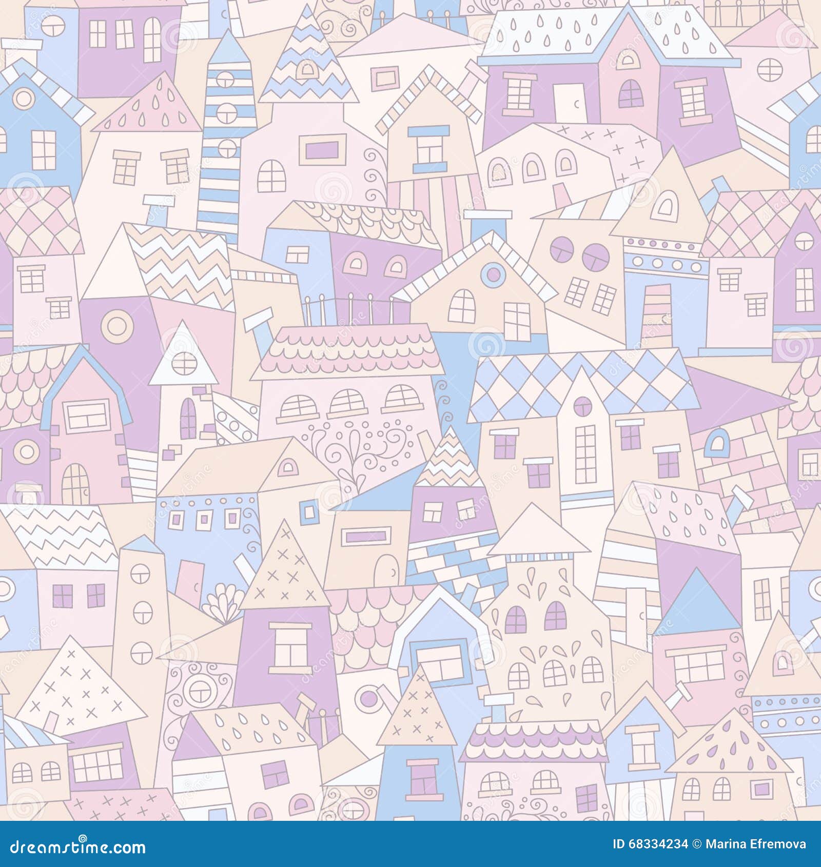 Doodle Hand Drawn Town Seamless Pattern. Stock Vector - Illustration of ...