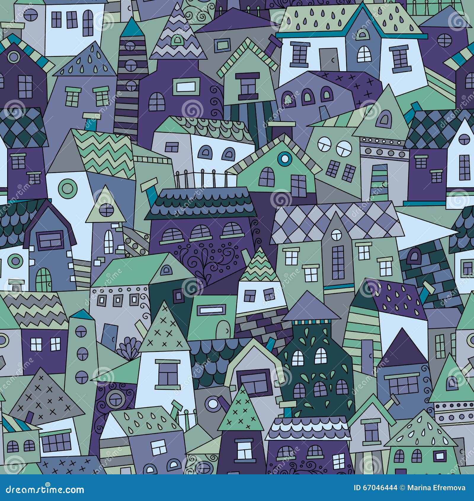 Doodle Hand Drawn Town Seamless Pattern. Stock Vector - Illustration of ...